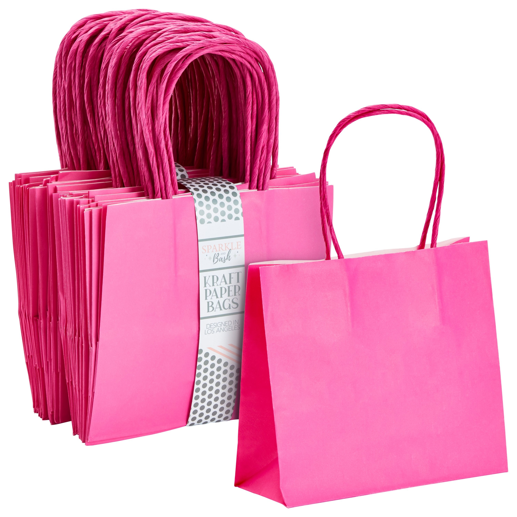 50 Pack Mini Pink Gift Bags with Handles, Bulk Kraft Party Favor Bags ...