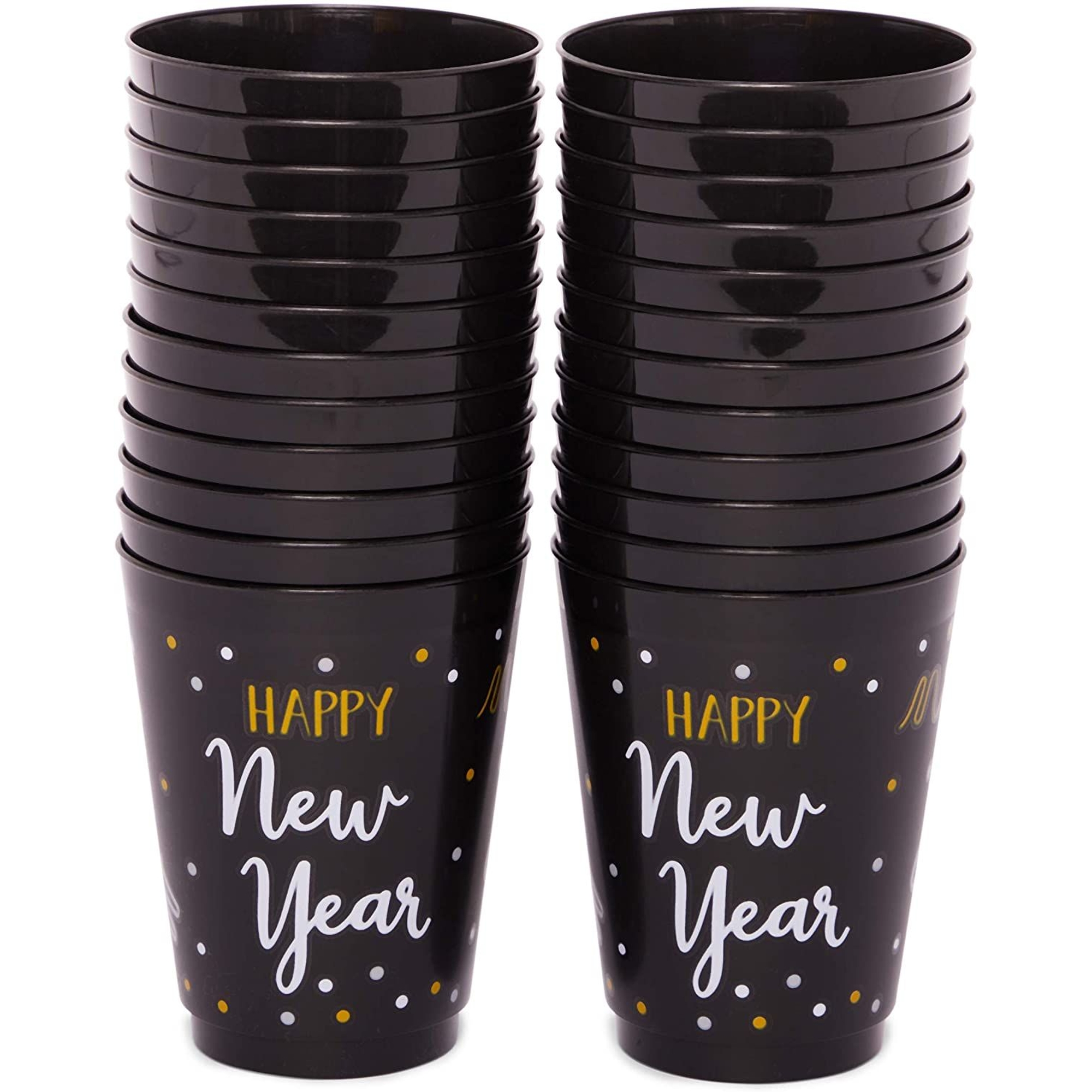 Happy New Year Party Cups, Reusable Plastic Party Supplies ,Black, 16 ...